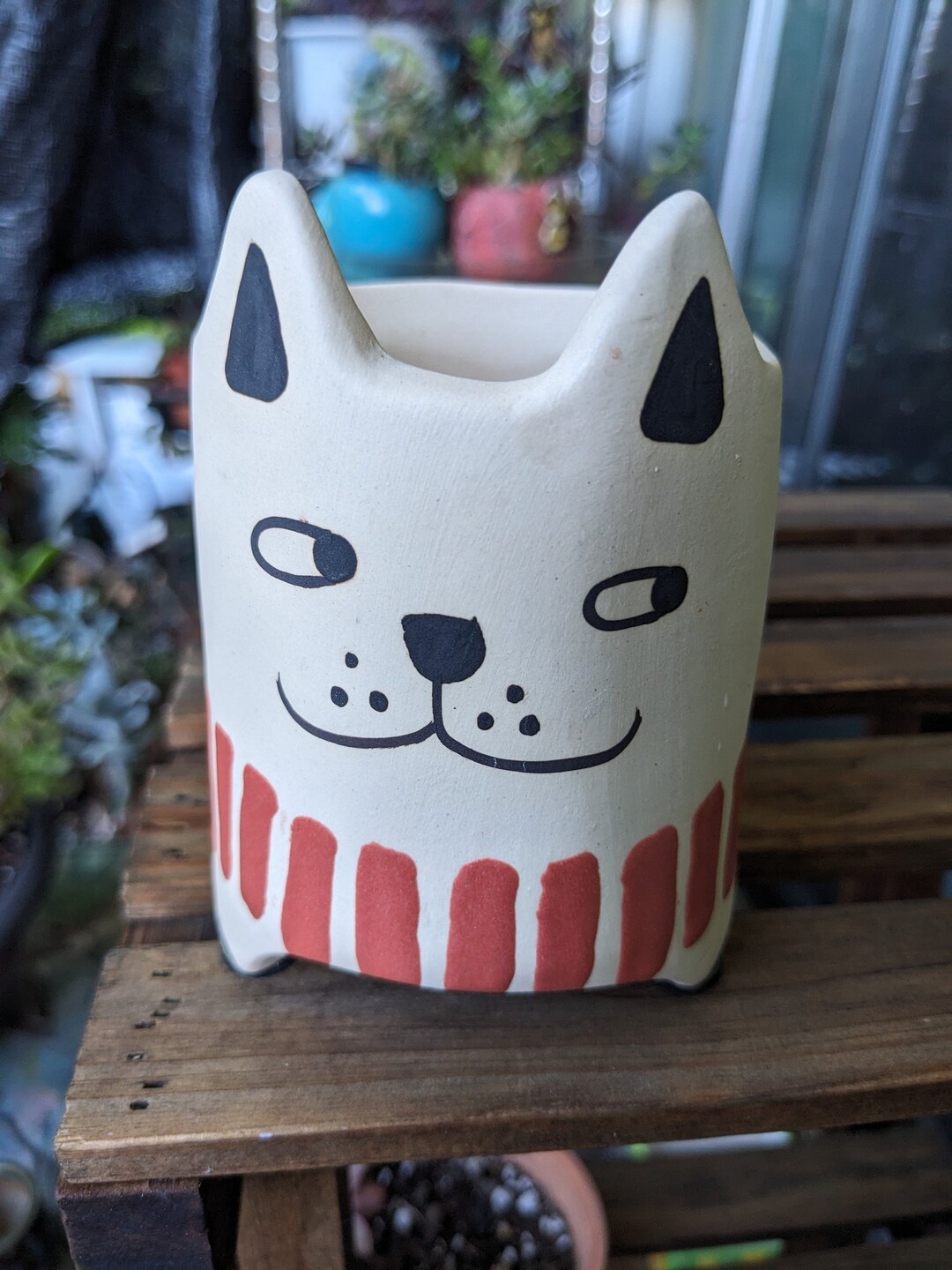 Unique Ceramic Painted Artsy Dog Planter Pot With Drainage Hole! Cool ...