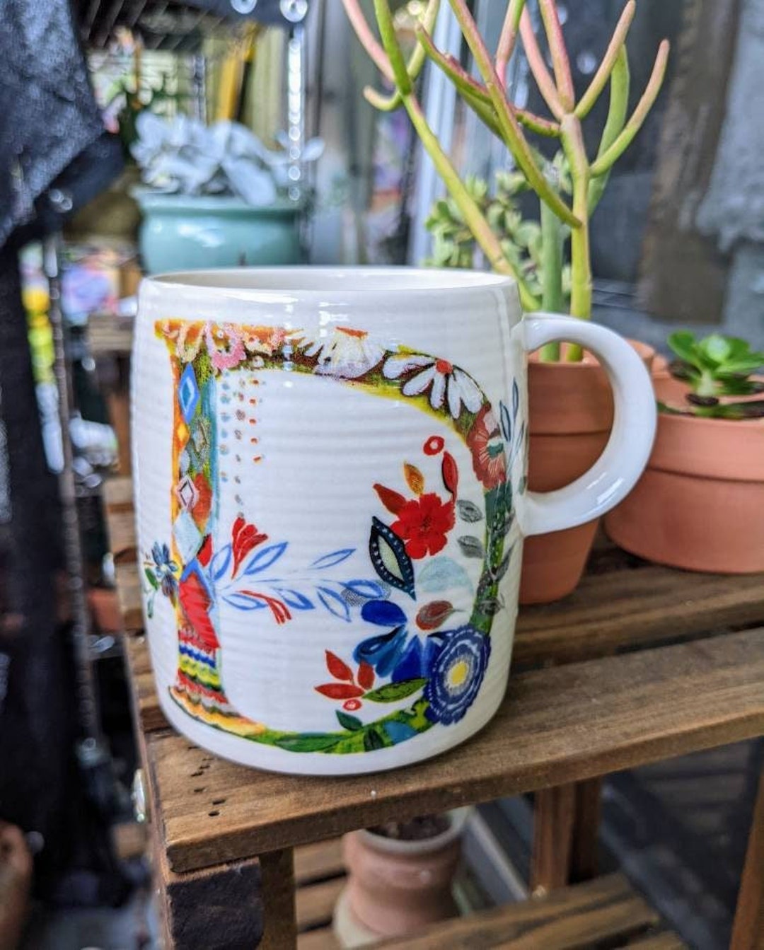 Floral "d" Coffee Tea Cup Planter Pot With Drainage Hole and Mesh Pad ...