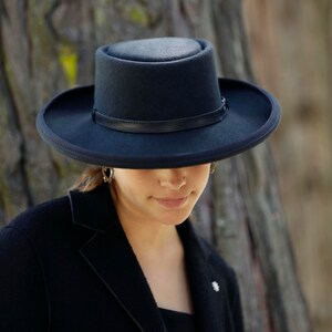 Women's Dark Gray Gambler Hat, Wide Brim Fedora, Merino Wool Felt - Etsy