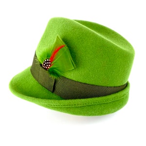 Vintage-inspired Green Fedora Hat With Small Brim - Handcrafted Felt ...