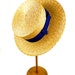 Natural Straw Boater Hat With Blue Ribbon, Elegant Straw Summer Boater ...