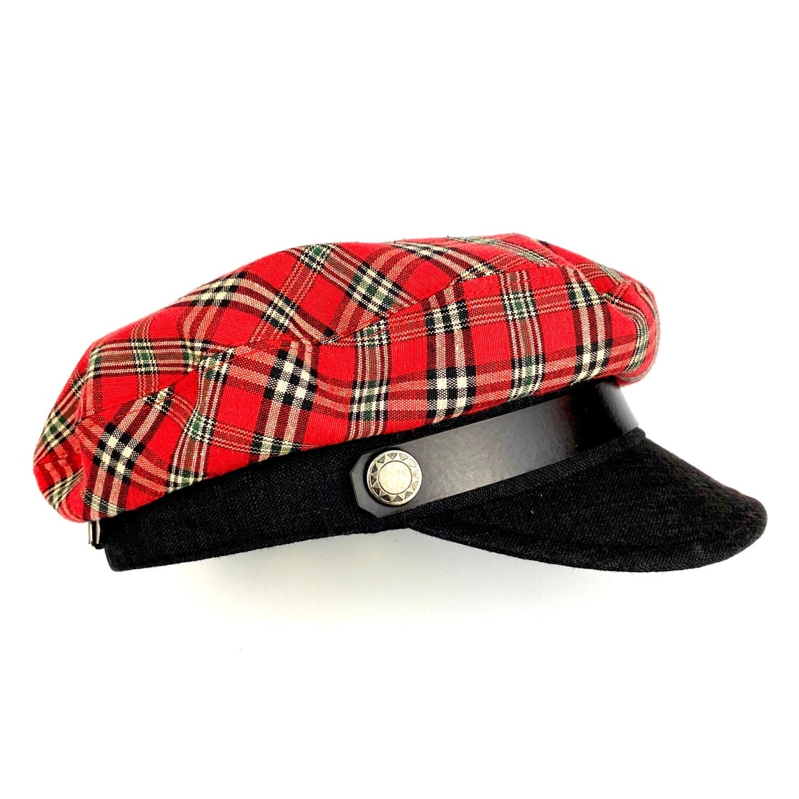 Red Tartan Plaid Sailor Cap Captain Scottish Red Cap Red | Etsy