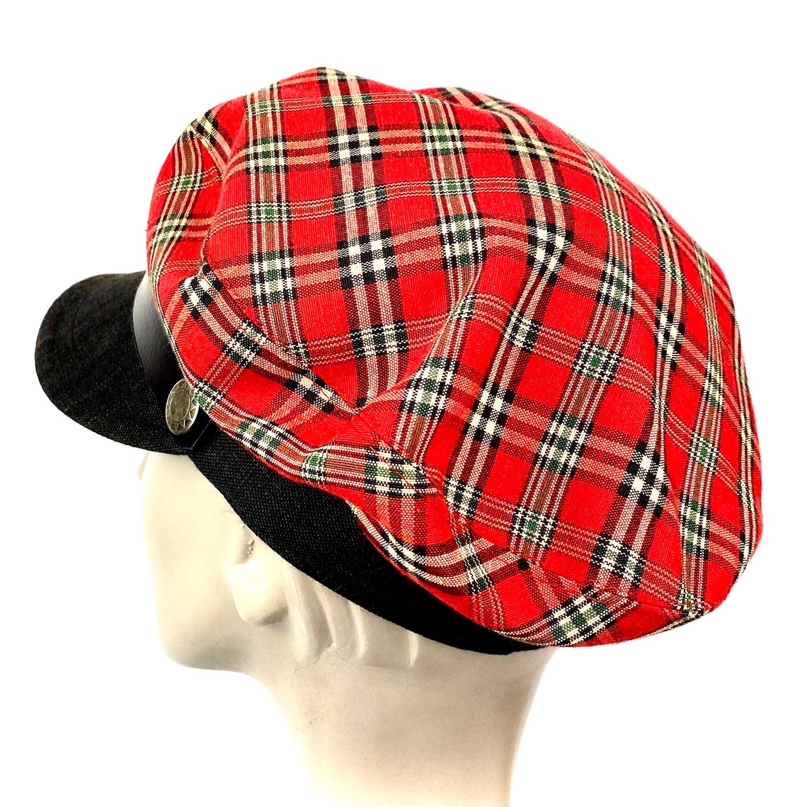 Red Tartan Plaid Sailor Cap Captain Scottish Red Cap Red | Etsy