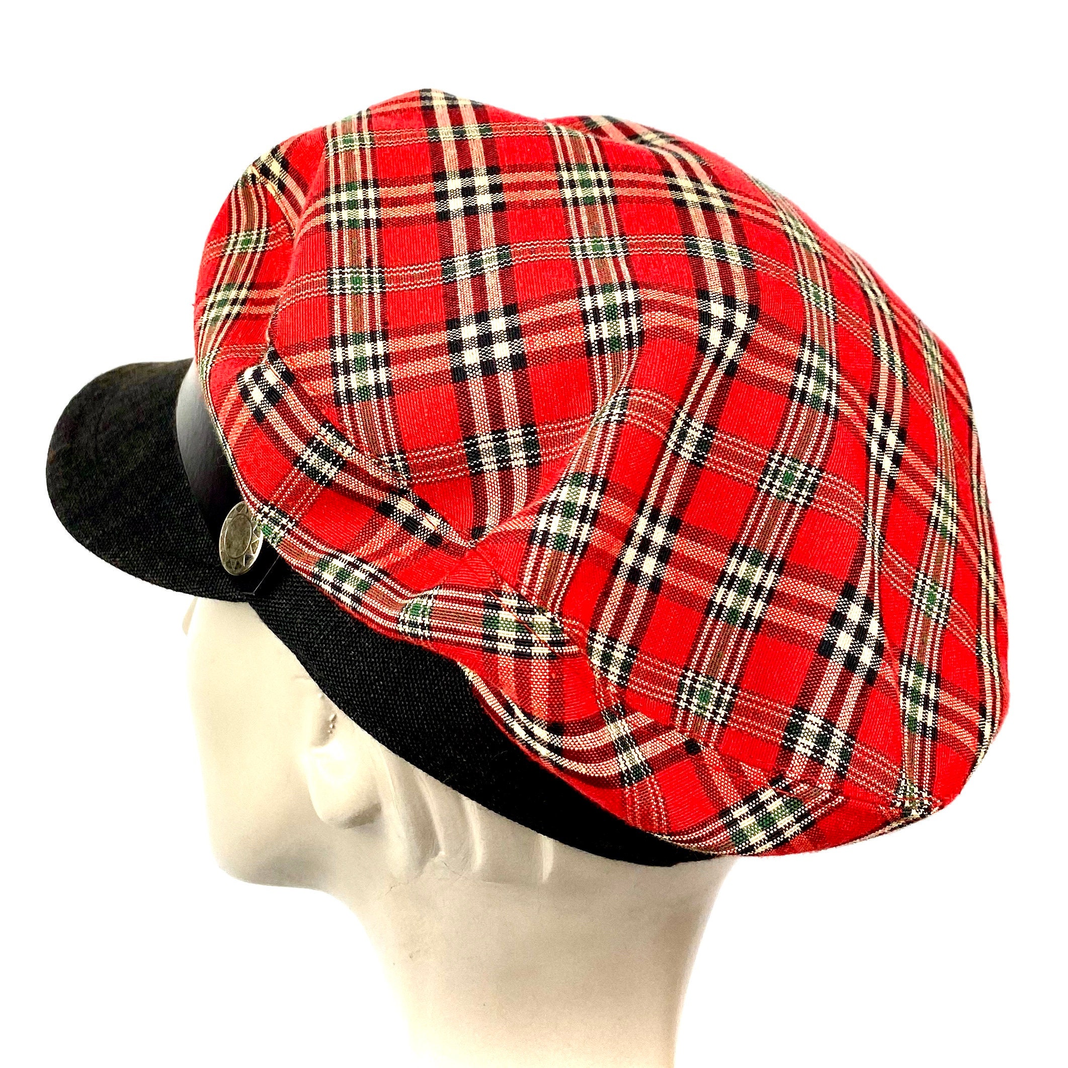Red Tartan Plaid Sailor Cap Captain Scottish Red Cap Red | Etsy
