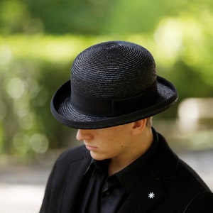 Black Bowler Straw Hat - Genuine Straw Bowler for Summer - Chic and ...