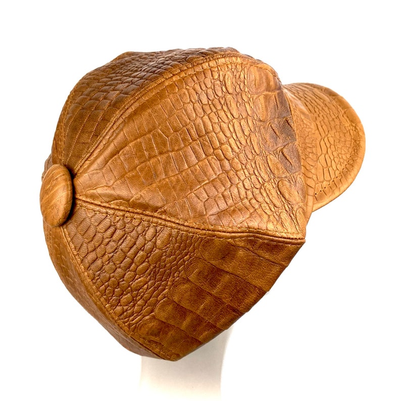 Newsboy Leather Cap Brown Leather Crocodile Cap Crocodrile - Etsy