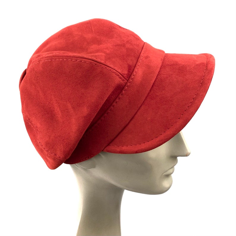 Baker Boy Leather Hat Red Leather Hat Woman Red Suede | Etsy UK