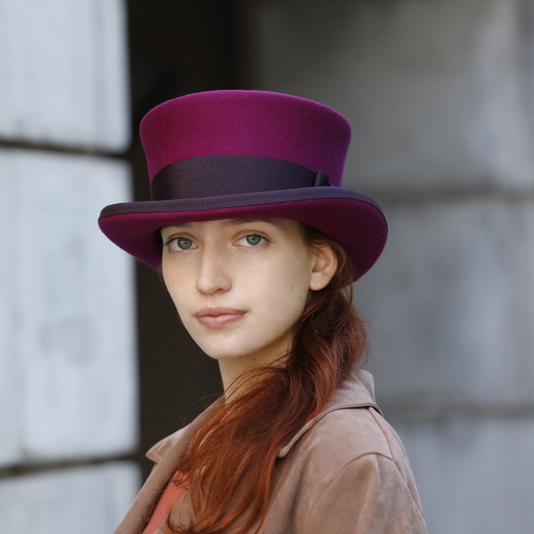 Modern Top Hat, WINE Color Low Top Hat, Short Top Hat for Men and Women ...
