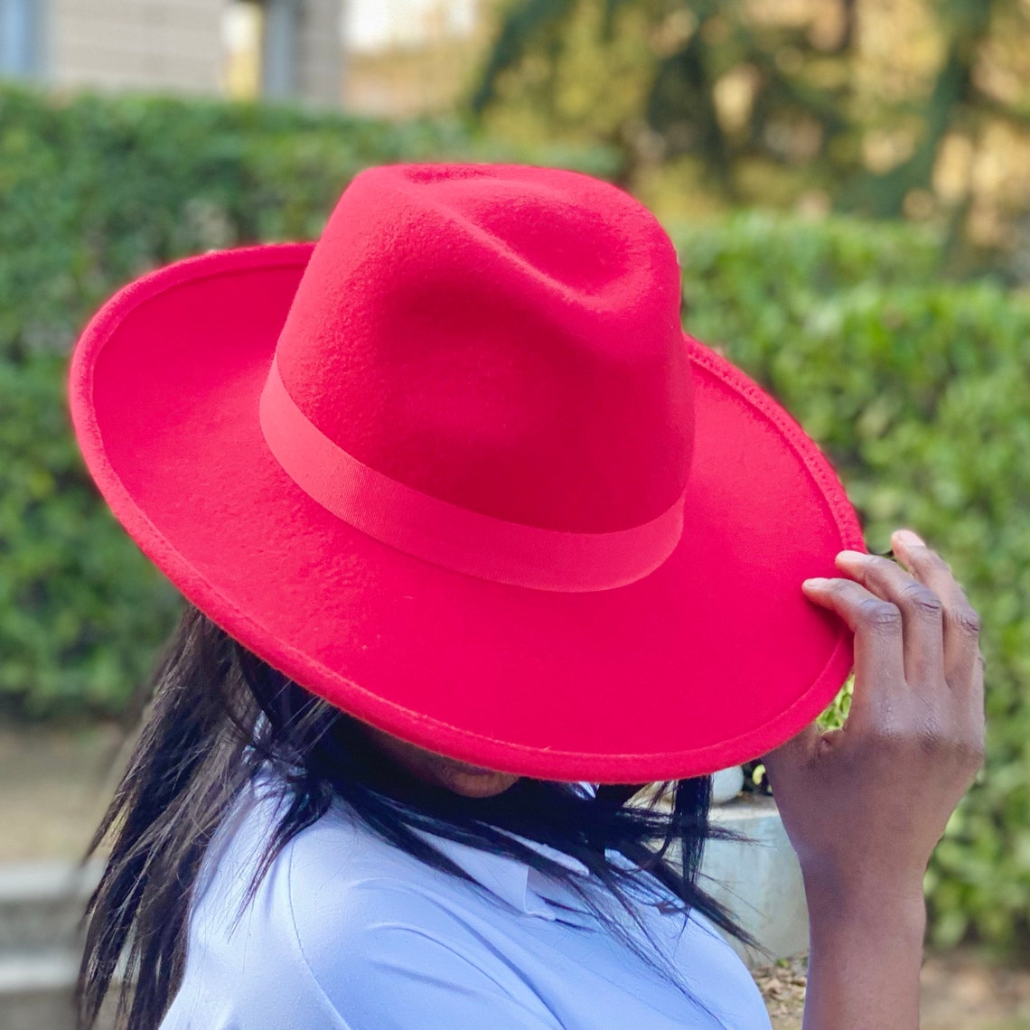 Red Fedora Hat Large Brim Red Hat Wide Brim Red Fedora Red - Etsy