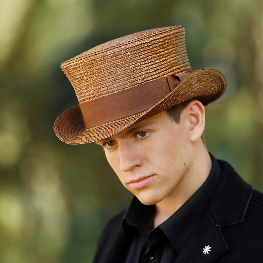 Low Top Hat in Natural Straw - Handmade Brown Straw Hat for Men and ...