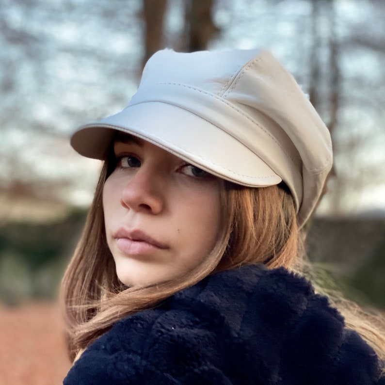 White Baker Boy Hat, White Leather Hat, White Newsboy Hat, White ...