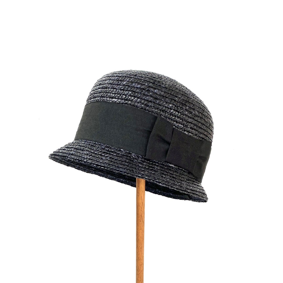 Black Straw Cloche Hat - Elegant Flapper Style Headwear for Women ...