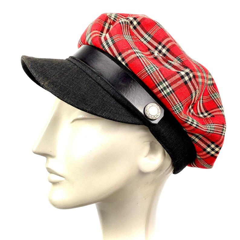 Red Tartan Plaid Sailor Cap, Captain Scottish Red Cap, Red Tartan ...