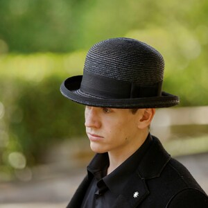 Black Bowler Straw Hat - Genuine Straw Bowler for Summer - Chic and ...