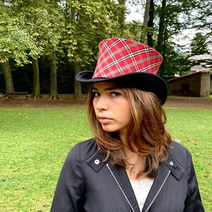 Plaid Top Hat, Red Tartan Top Hat, Red Plaid Topper Hat, Red Edwardian ...