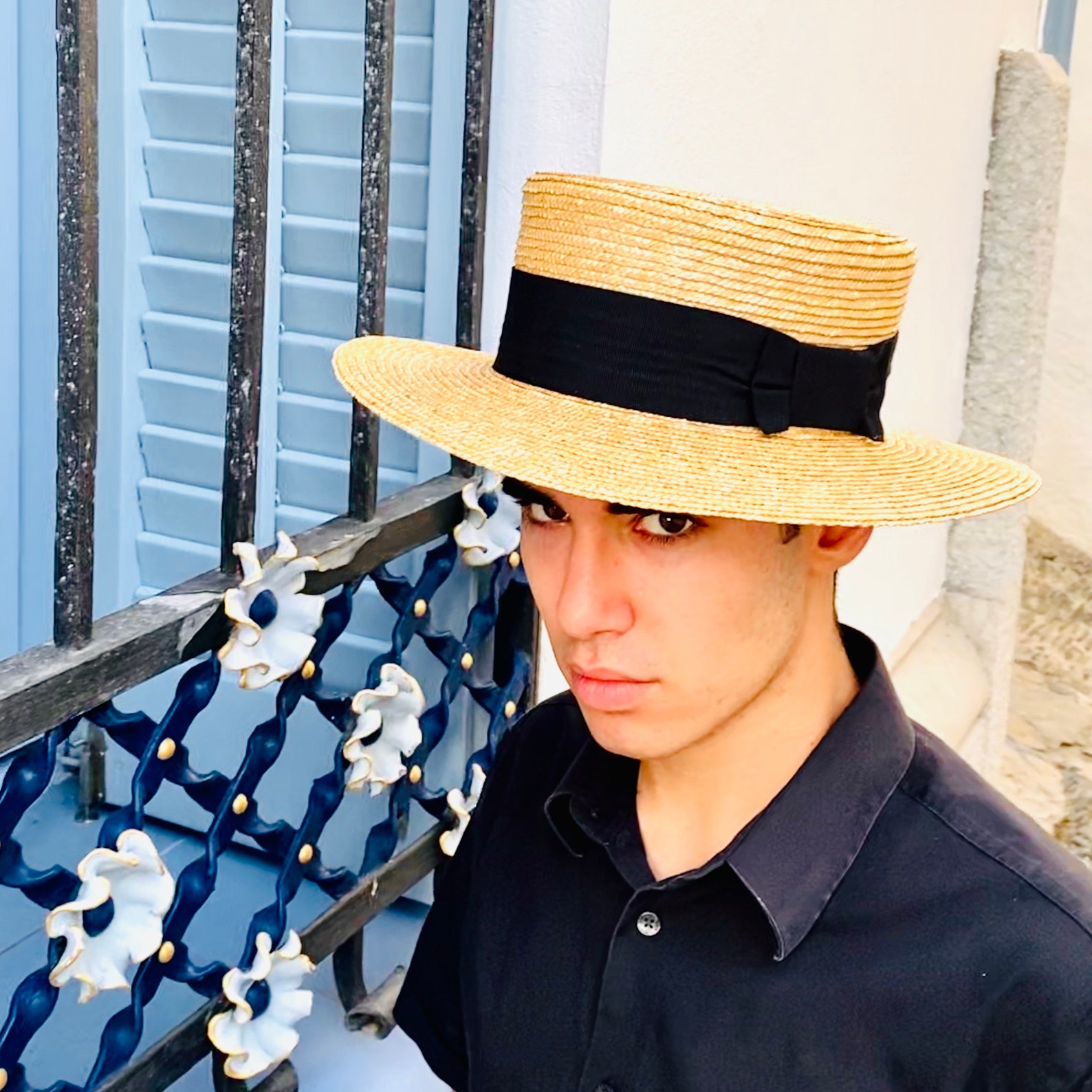 Men's Boater Straw Hat, Straw Boater Hat, Gondolier Straw Hat, Natural ...
