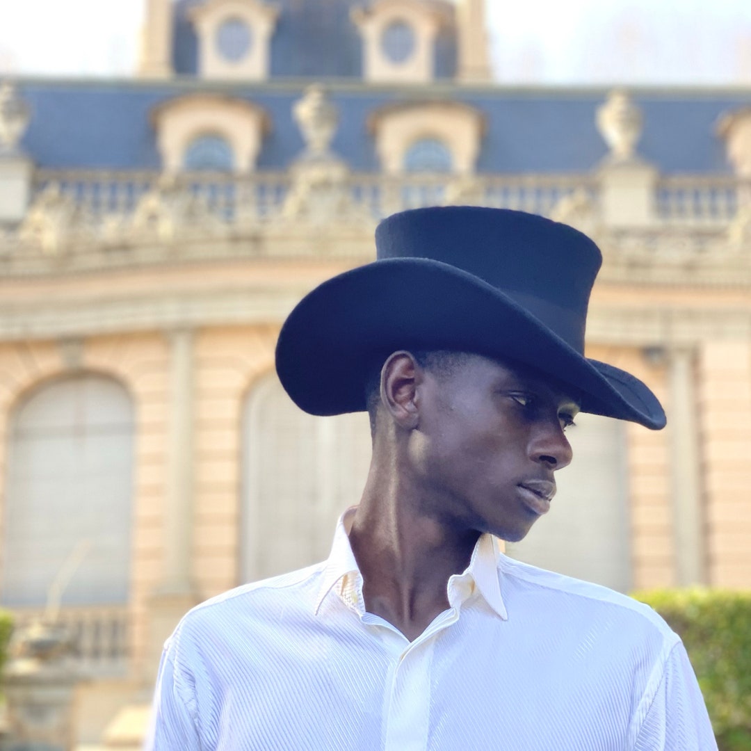 Cowboy Top Hat - Black Western Top Hat With Wide Brim - Handcrafted ...