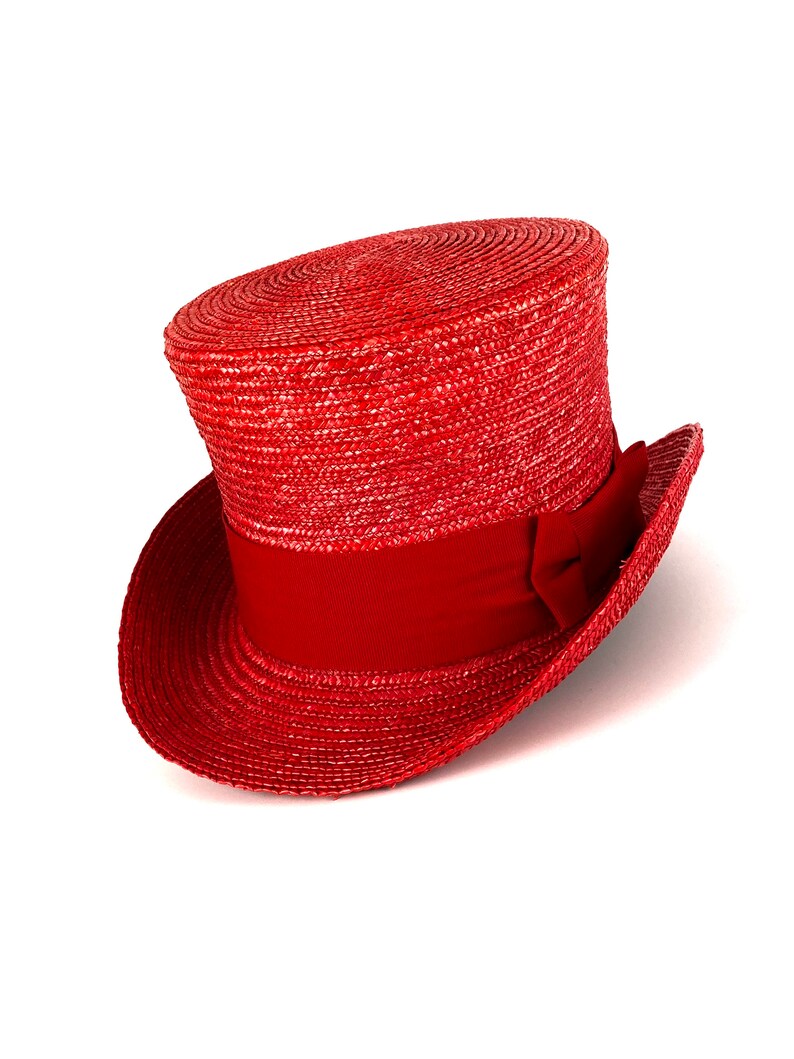 Red Straw Top Hat Red Summer Straw Hat Edwardian Red Hat - Etsy