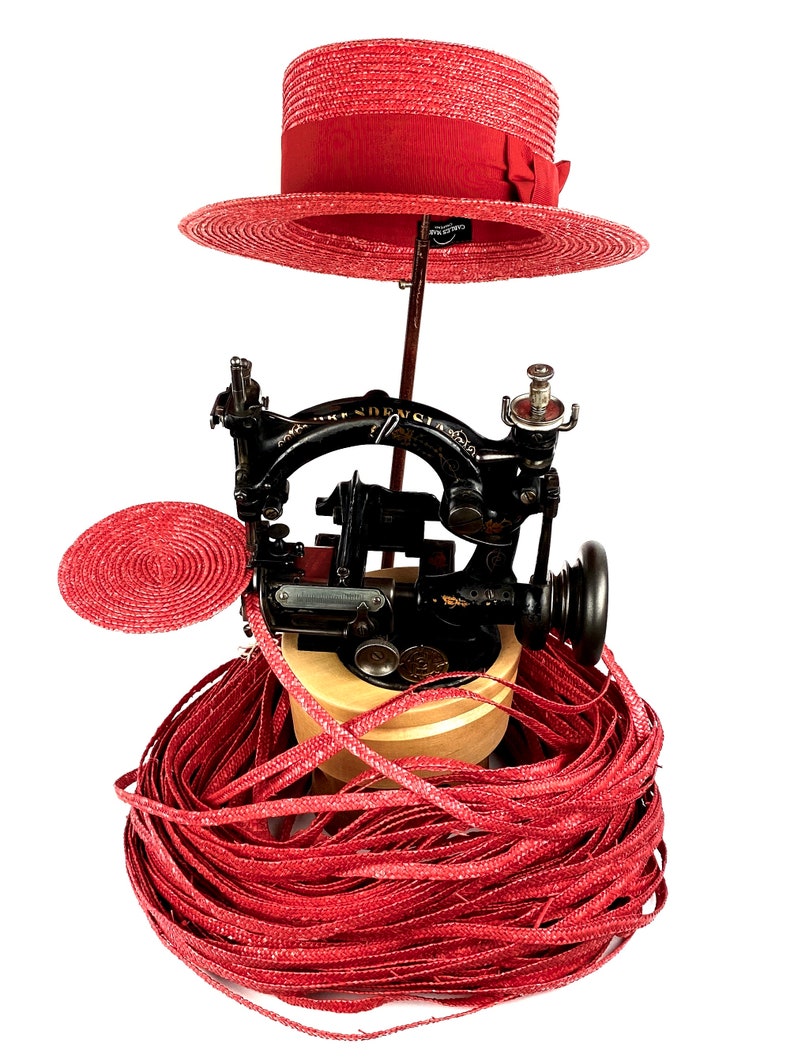 Red Boater Straw Hat Red Straw Canotier Men Women Boater - Etsy