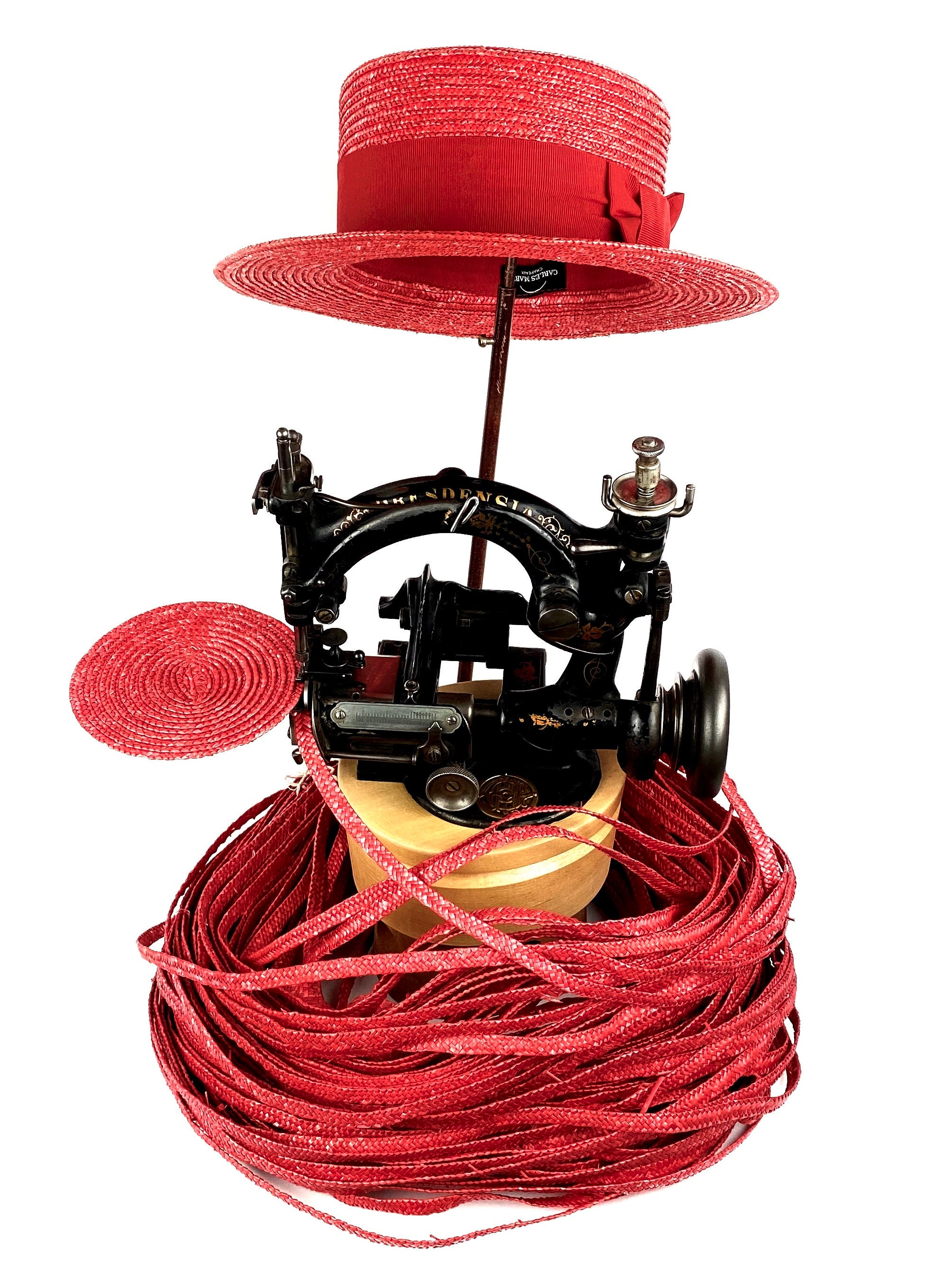 Red boater straw hat red straw canotier men women boater | Etsy