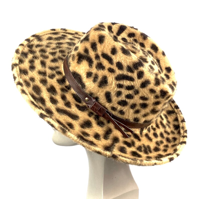Leopard fedora hat wide brim leopard fur felt melousine | Etsy