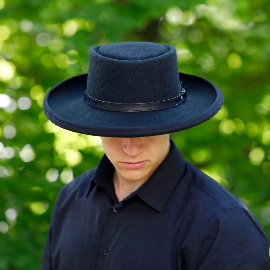 Dark Gray Merino Wool Felt Gambler Hat: Wide Brim Fedora - Etsy