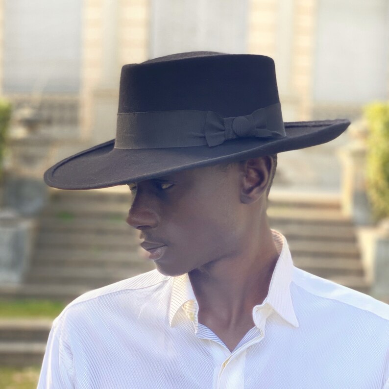 Gambler Hat in Black Felt - Wide Brim Western Style - Etsy