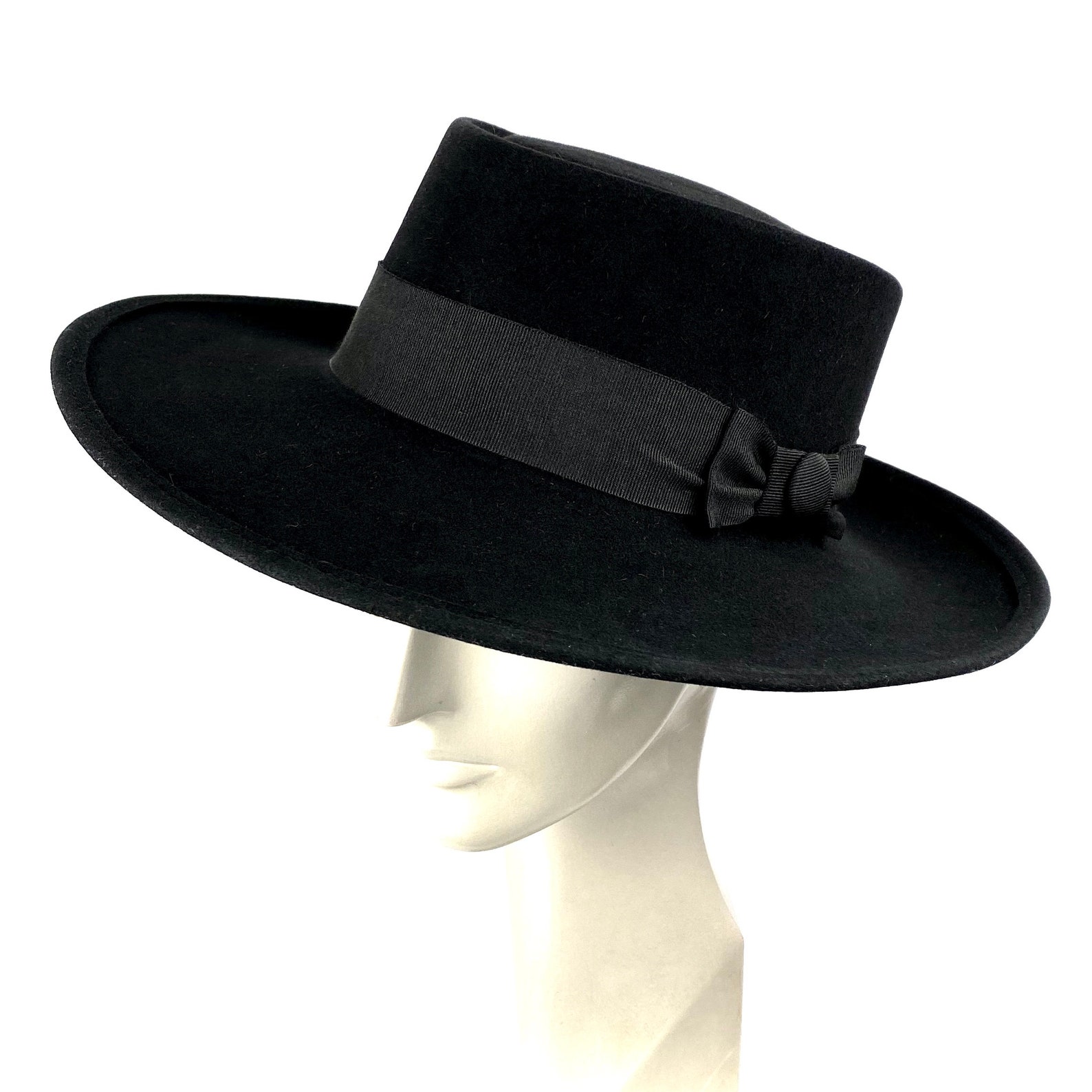Gambler Hat in Black Felt - Wide Brim Western Style - Etsy