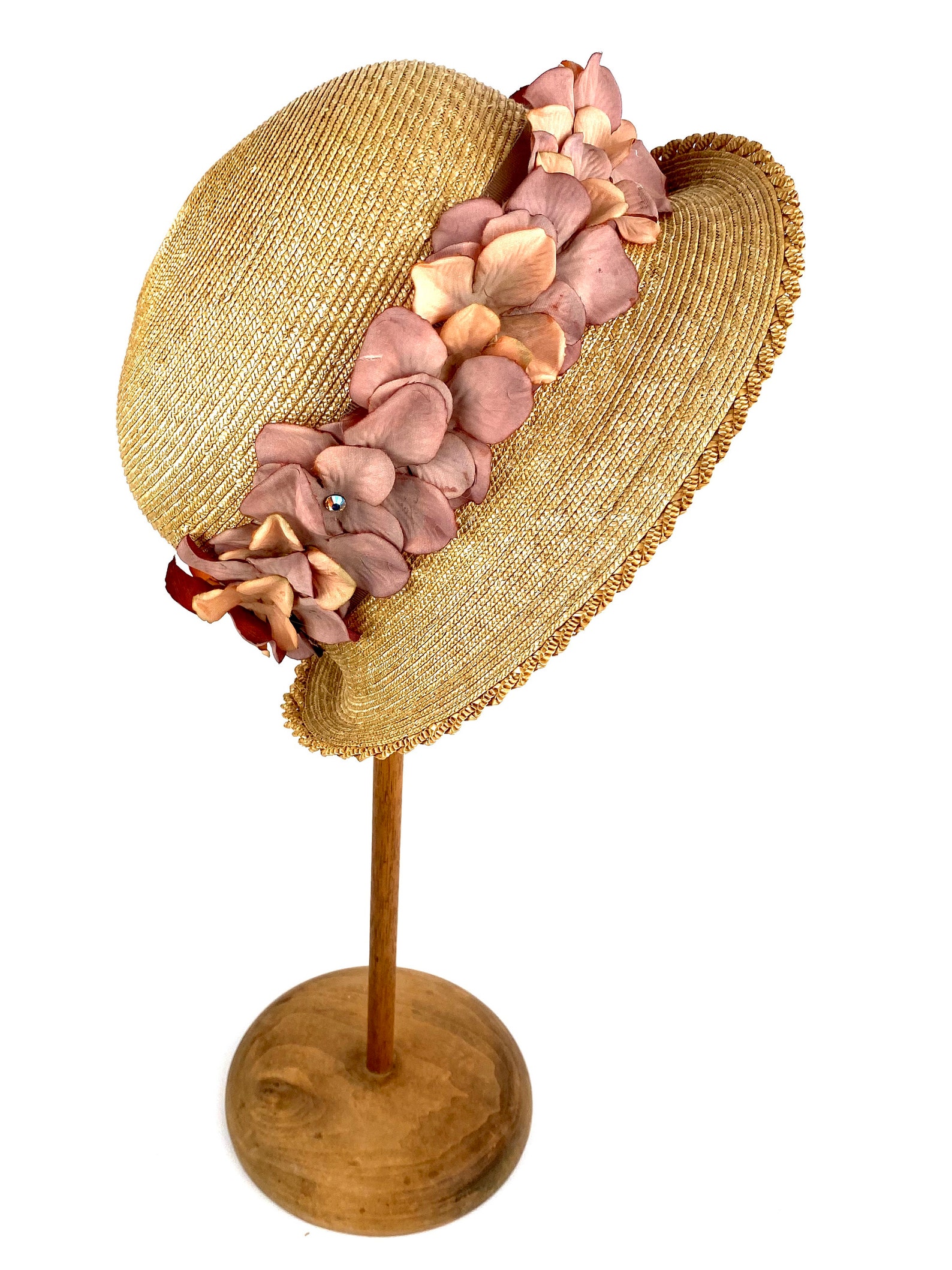 New Vintage Straw Hat - Cloche Straw Hat With Chic Floral Detail ...