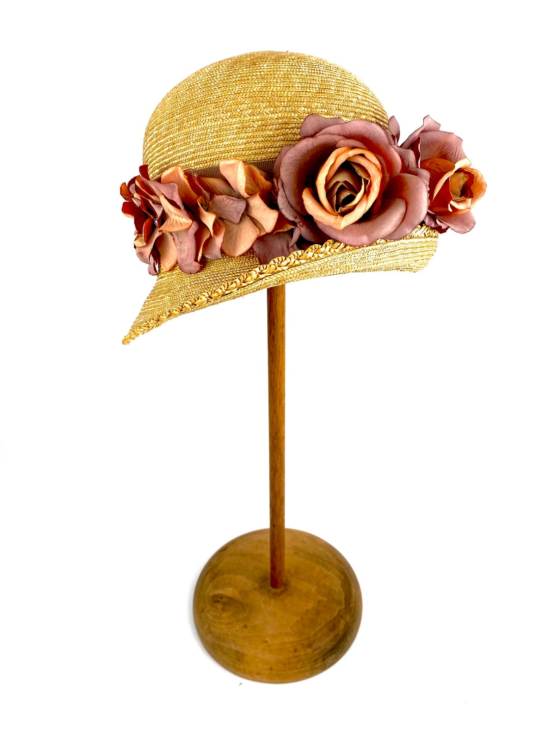 New Vintage Straw Hat - Cloche Straw Hat With Chic Floral Detail ...