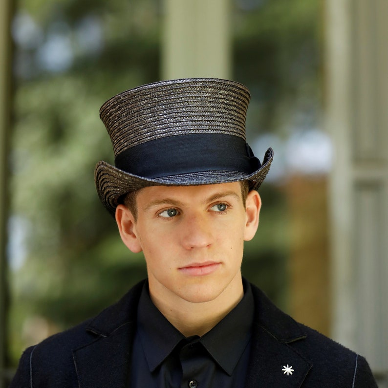 Handmade Dark Gray Straw Top Hat: Formal Summer Derby - Etsy