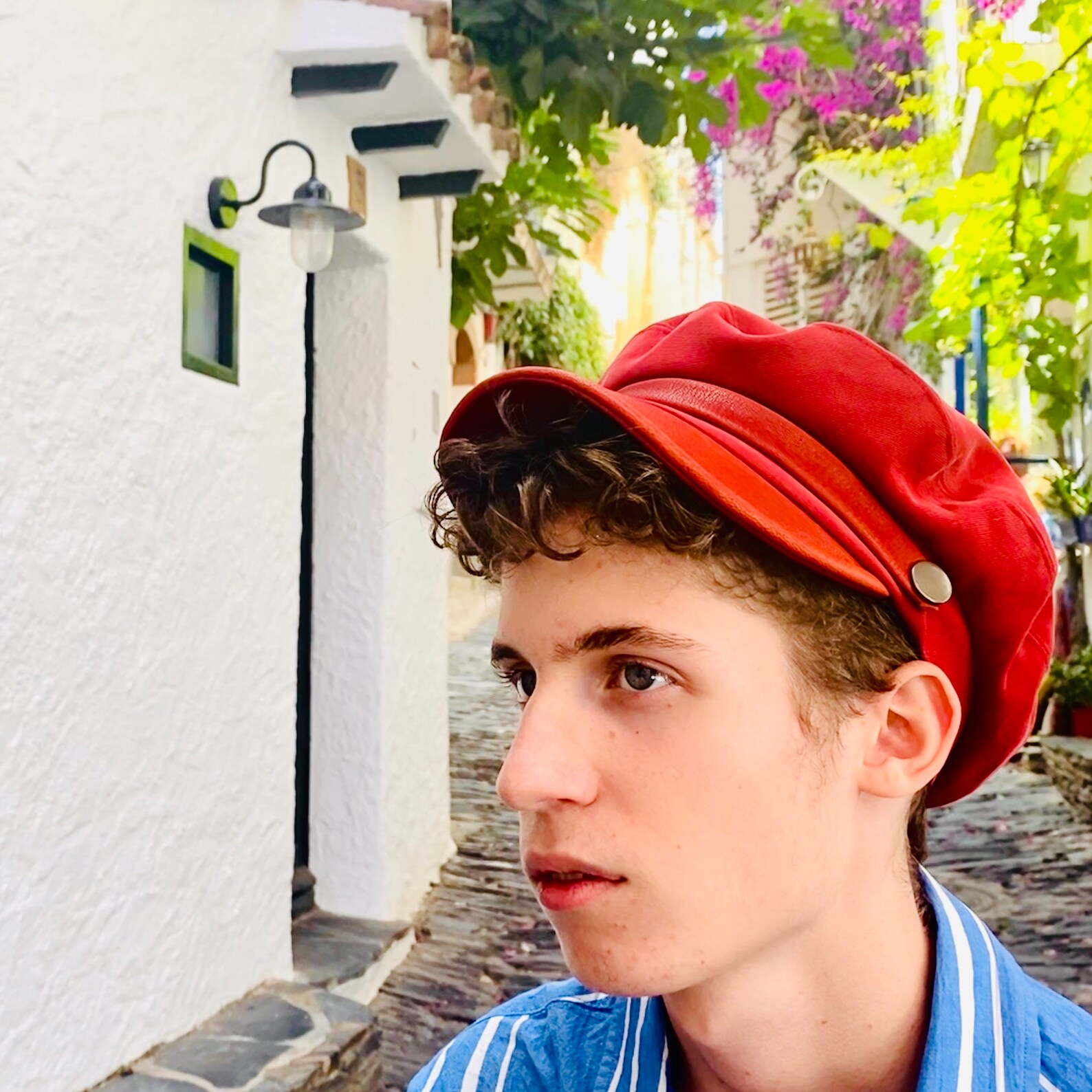 Garnet Red Twill Cotton Sailor Cap, Red Cotton Cap With Leather Visor ...