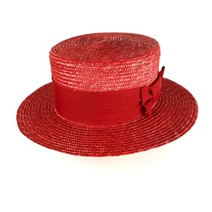 Red Boater Straw Hat, Red Straw Canotier, Men Women Boater Hat, Red ...