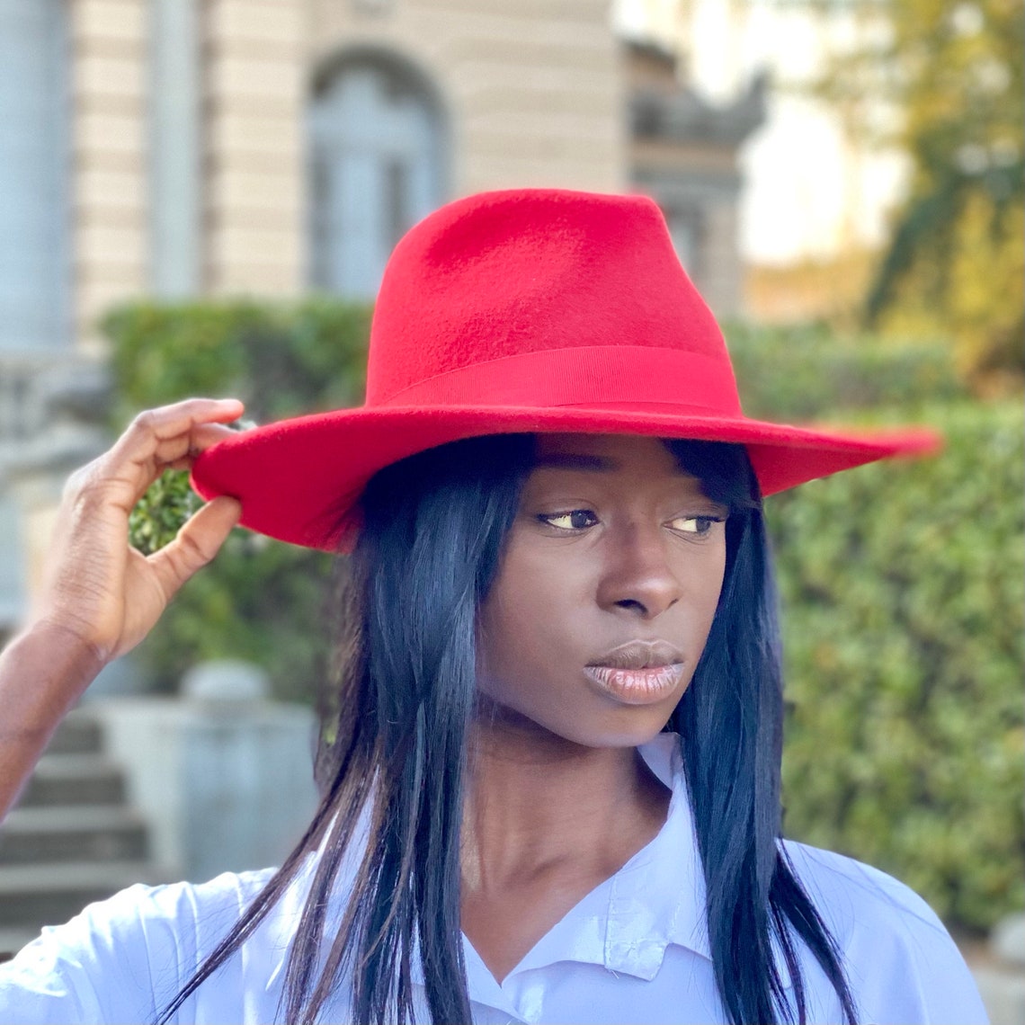 Red Fedora Hat Large Brim Red Hat Wide Brim Red Fedora Red - Etsy