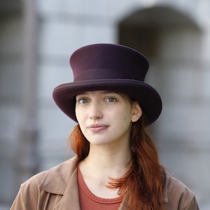 Edwardian Top Hat in PLUM Color - Dark Purple Low Crown Top Hat for ...