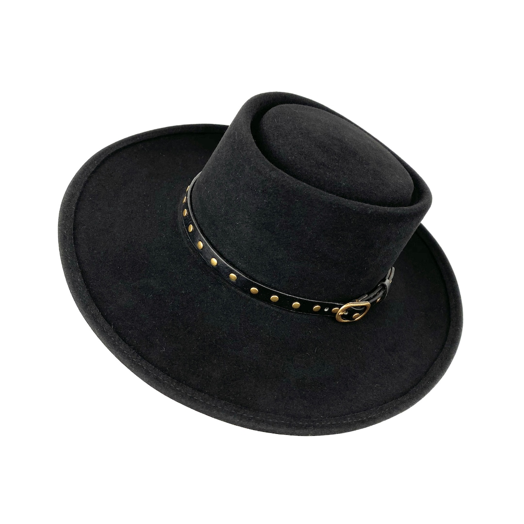 Fur Felt Bolero Hat in Black Suede - Elegant Gambler Style in Luxurious ...