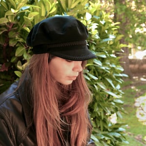 Black Sailor Hat - Elegant Black Velour Sailor Cap - Handcrafted ...