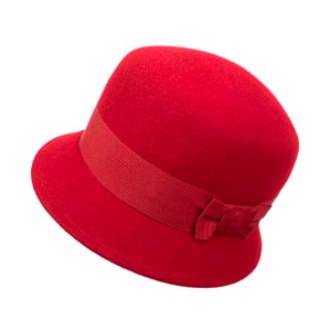 Red Cloche Hat, 1920s Red Hat, Woman Red Felt Hat, Cloche Felt Hat ...