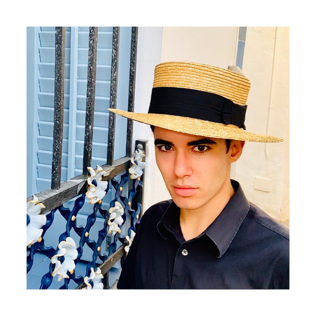 Men's Boater Straw Hat, Straw Boater Hat, Gondolier Straw Hat, Natural ...
