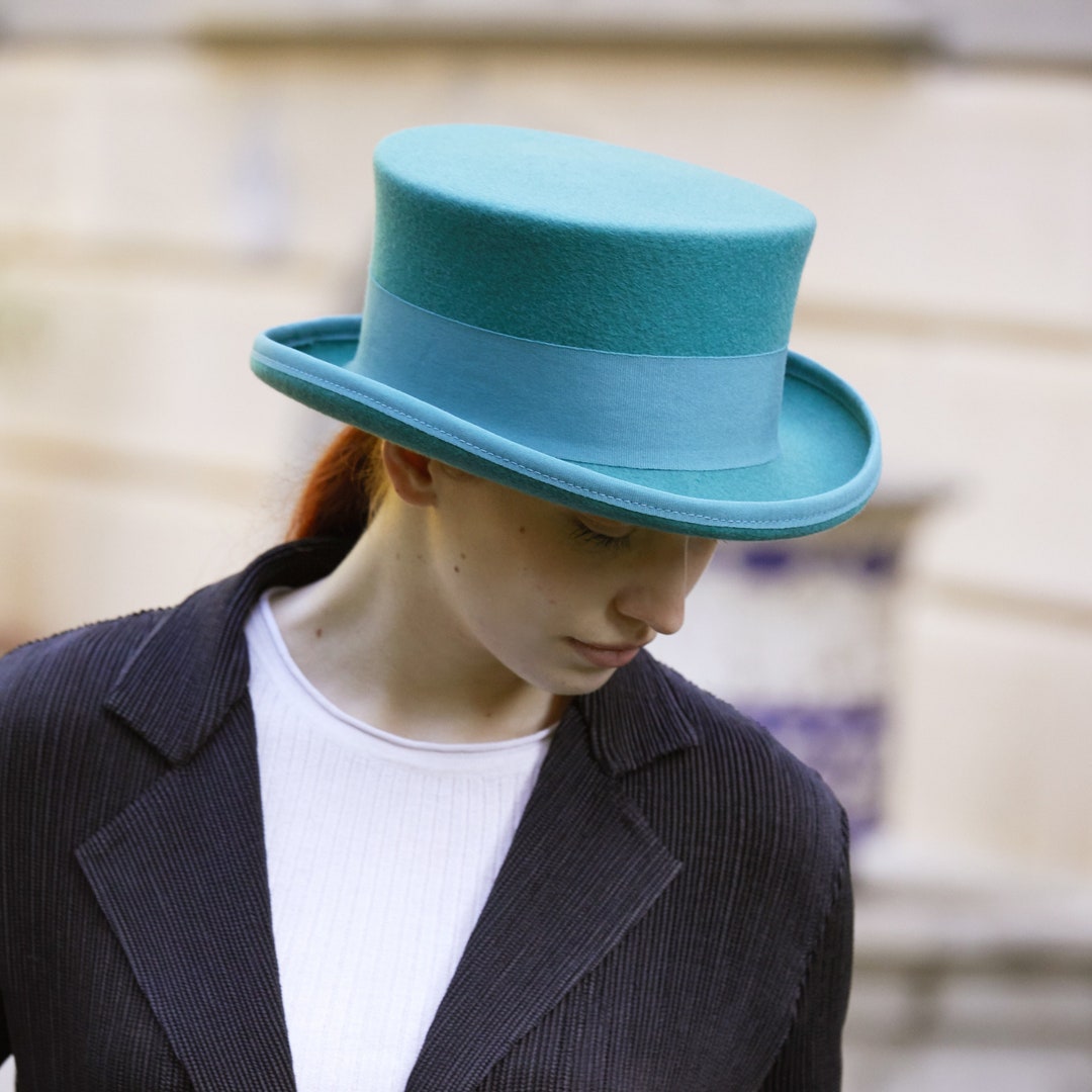 Blue TURQUOISE Felt Top Hat - Handmade Turquoise Felt Hat - Fashionable ...