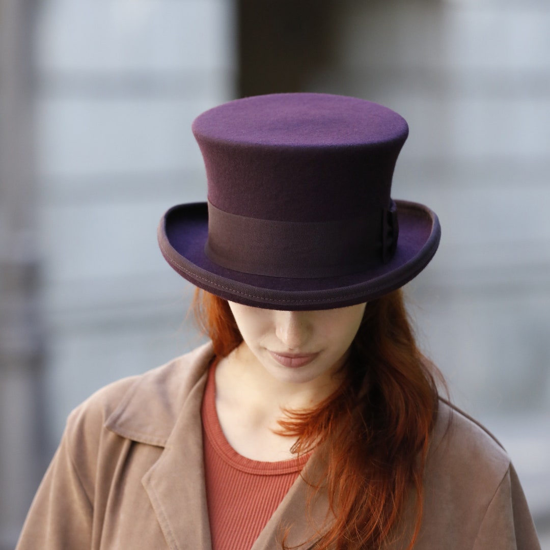Edwardian Top Hat in PLUM Color - Dark Purple Low Crown Top Hat for ...
