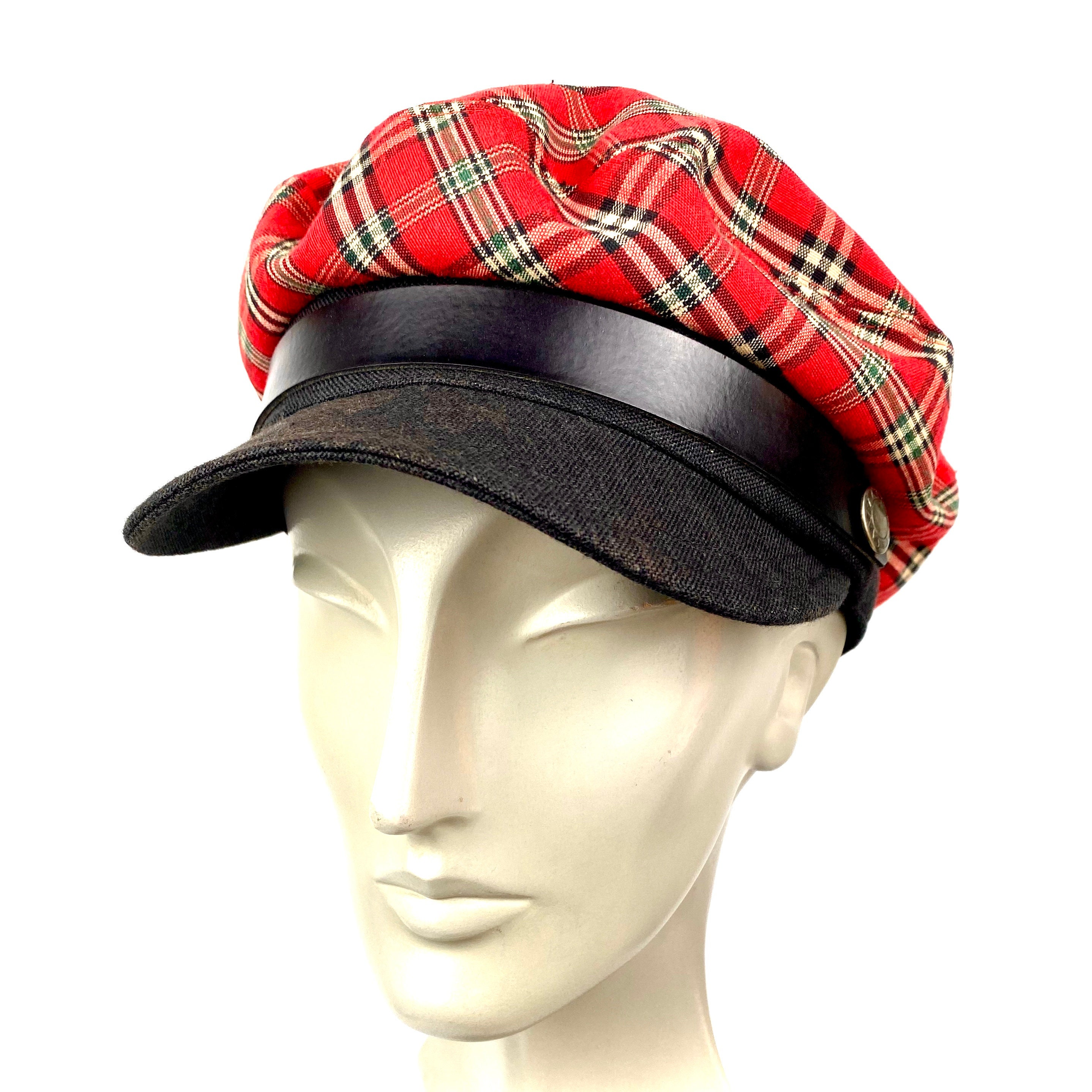 Red Tartan Plaid Sailor Cap Captain Scottish Red Cap Red | Etsy