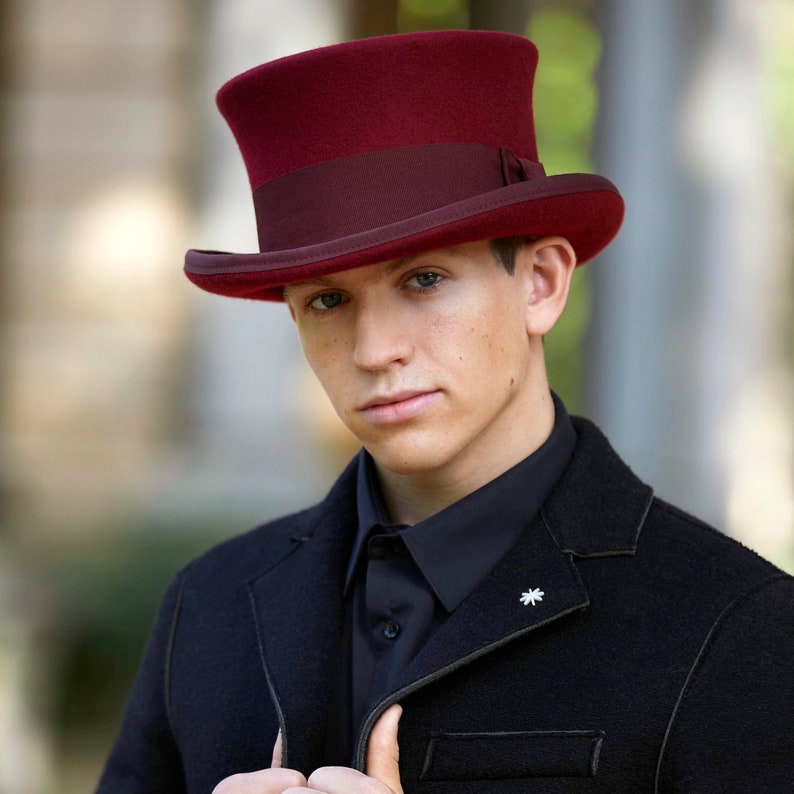 Burgundy Low Top Hat – Victorian Edwardian Headwear - Etsy