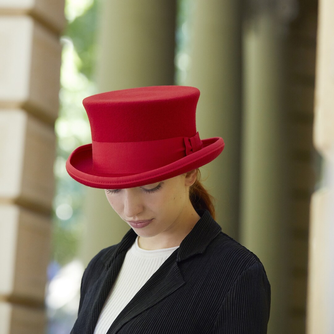 RED Top Hat, Top Hat for Men and Women, Red Felt Hat, Short Top Hat ...