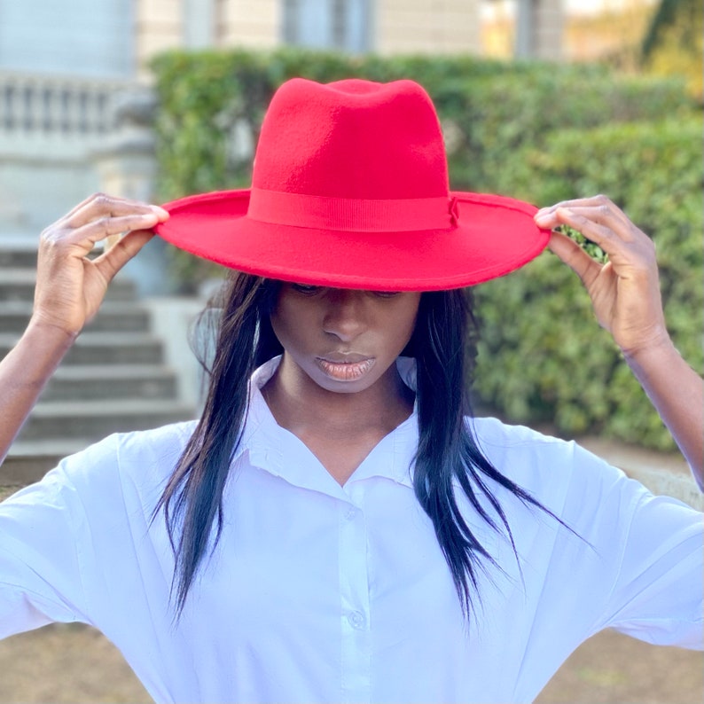 Red Fedora Hat Large Brim Red Hat Wide Brim Red Fedora Red - Etsy