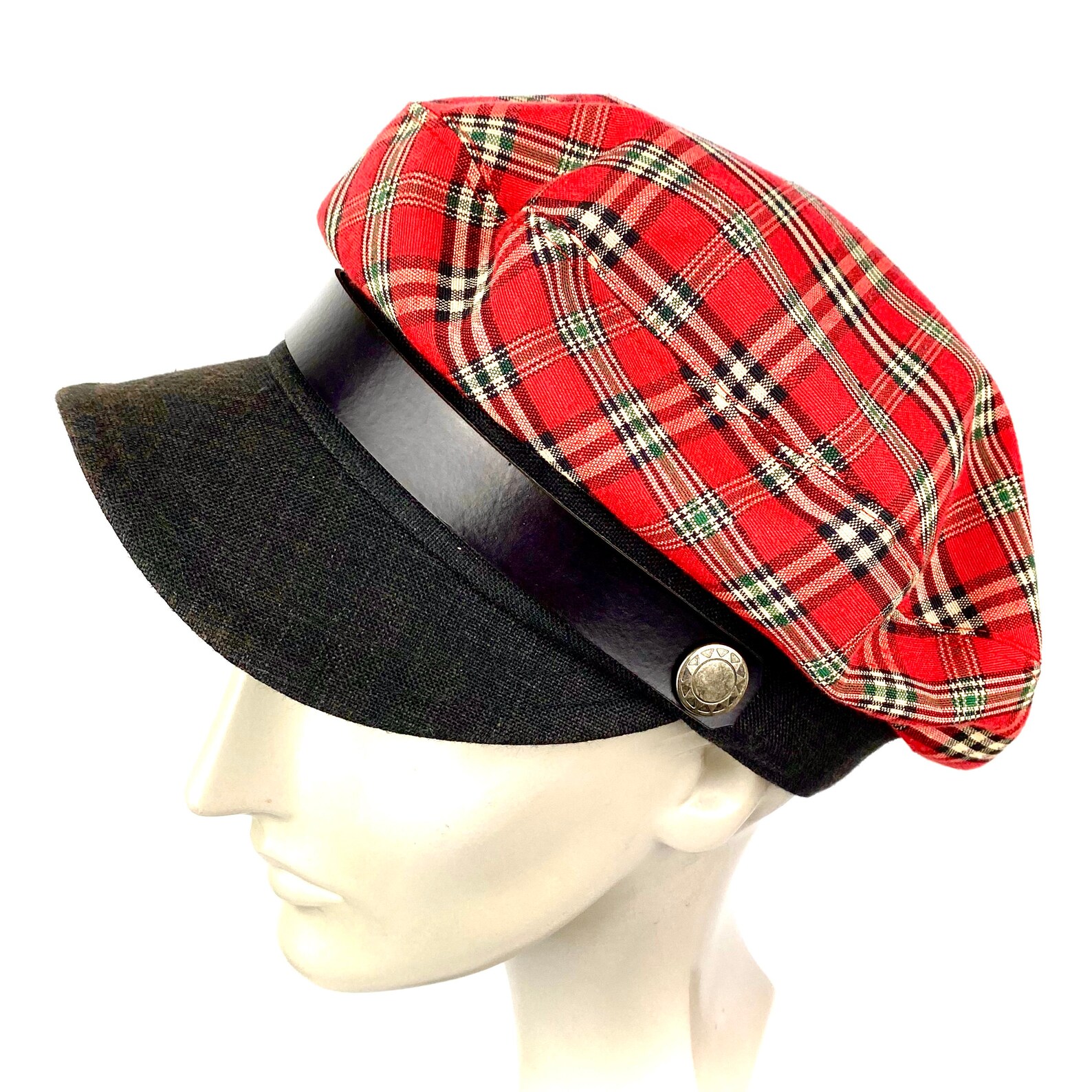 Red Tartan Plaid Sailor Cap, Captain Scottish Red Cap, Red Tartan ...