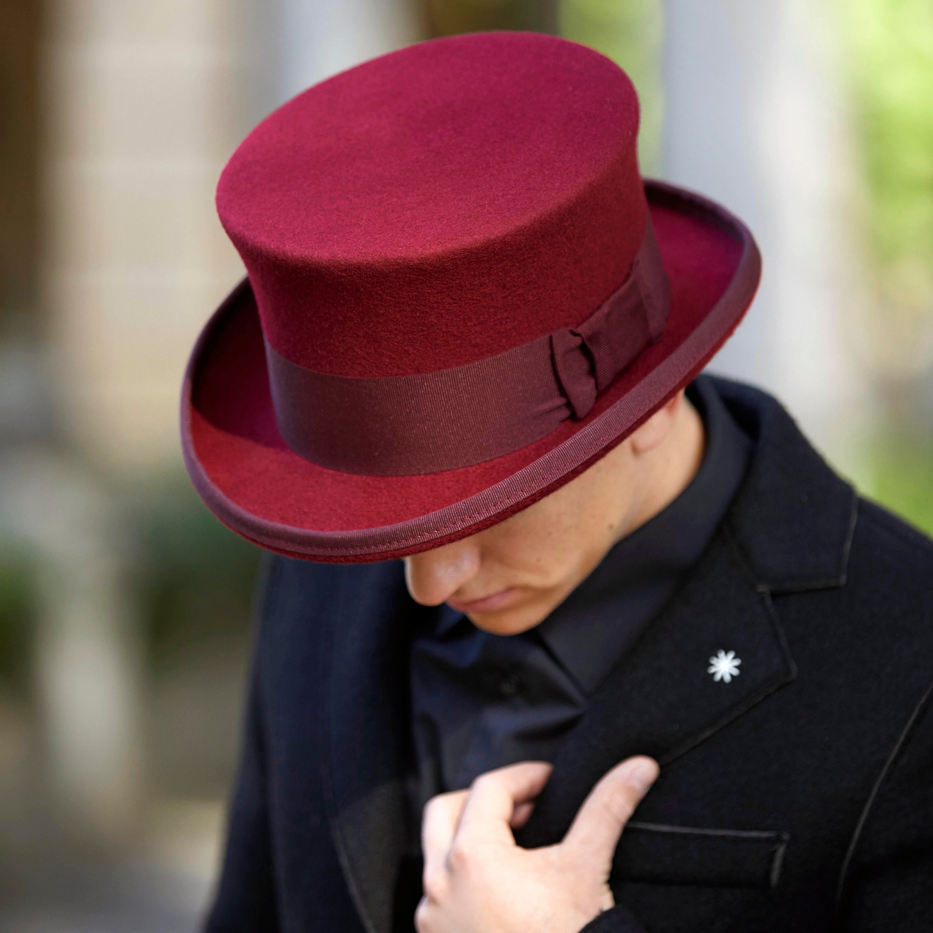 Edwardian Low Top Hat in BURGUNDY Wool Felt - Elegant Victorian Maroon ...
