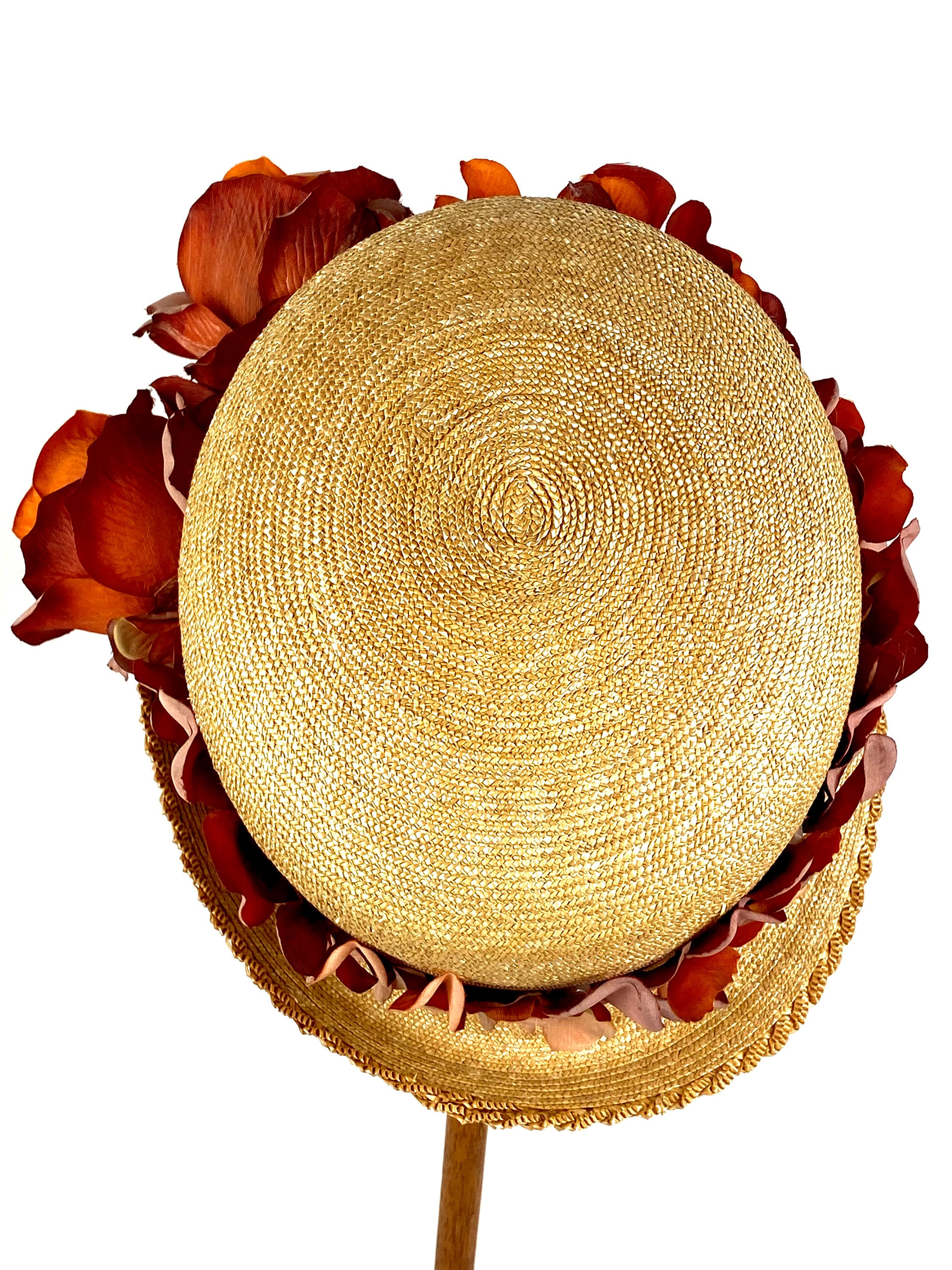 New Vintage Straw Hat - Cloche Straw Hat With Chic Floral Detail ...