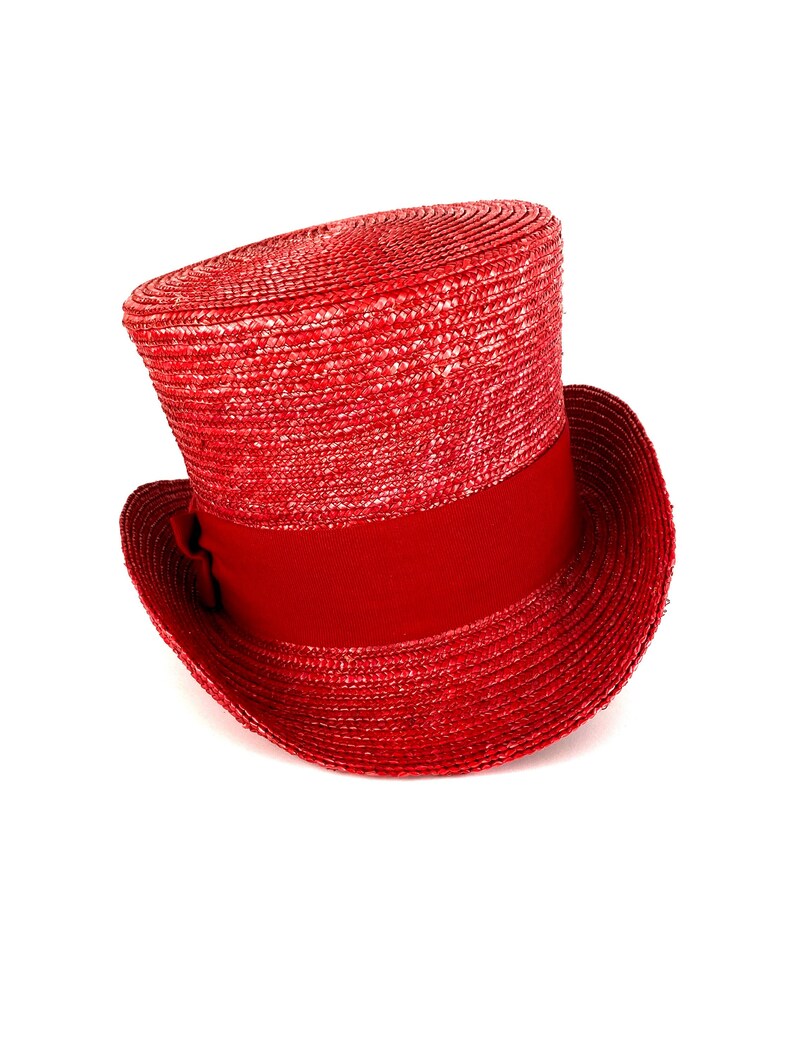 Red Straw Top Hat Red Summer Straw Hat Edwardian Red Hat - Etsy