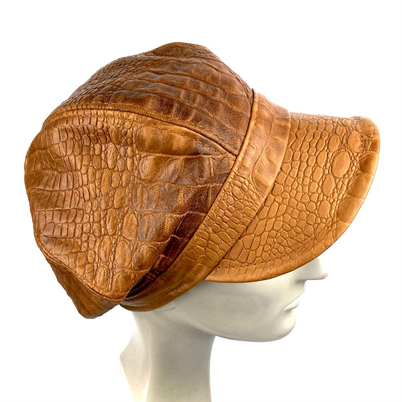 Newsboy Leather Cap, Brown Leather Crocodile Cap, Crocodrile Leather ...